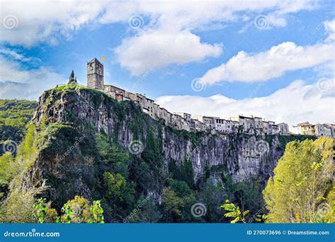 View Of The Town Of Castellfollit De La Roca Settled On A Basaltic