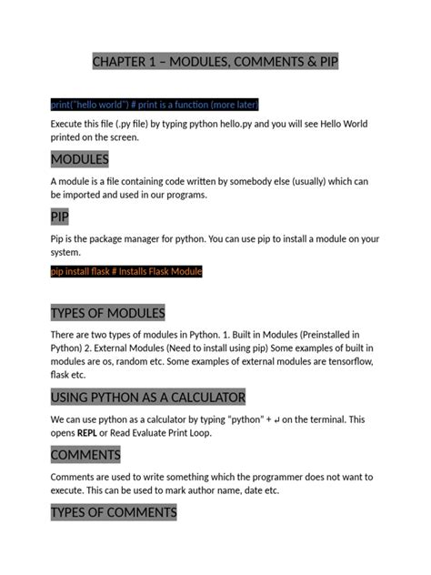 Python Modules Comments And Pip Guide Pdf