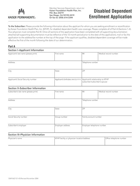 Kaiser Disabled Dependent Enrollment Application Fill Out And Sign
