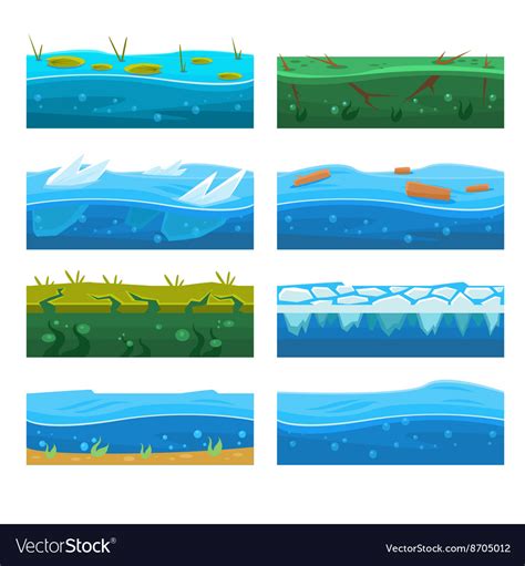 Water Platformer Level Floor Design Set Royalty Free Vector