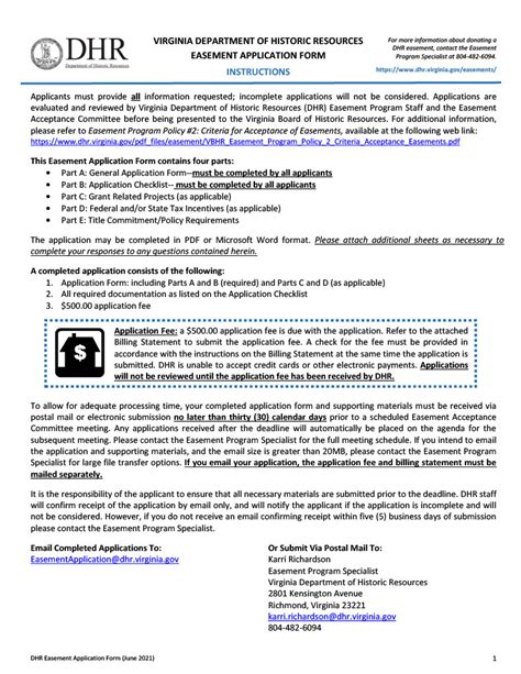 Easement Application Form Revised May 2021 Dhr