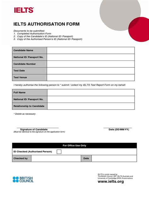 Ielts Authorisation Form Candidate Name Pdf Career And Growth