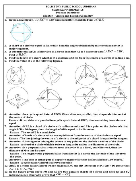 Ch 9 Circles Pdf Circle Perpendicular