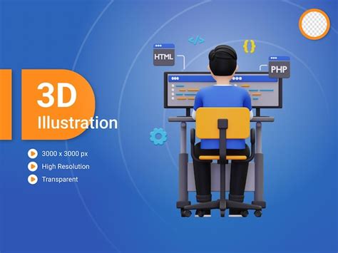 프로젝트 그림에서 작업하는 3d 웹 개발자 프리미엄 Psd 파일