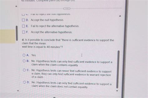 Solved D Accept The Null Hypothesis E Fail To Reject Chegg