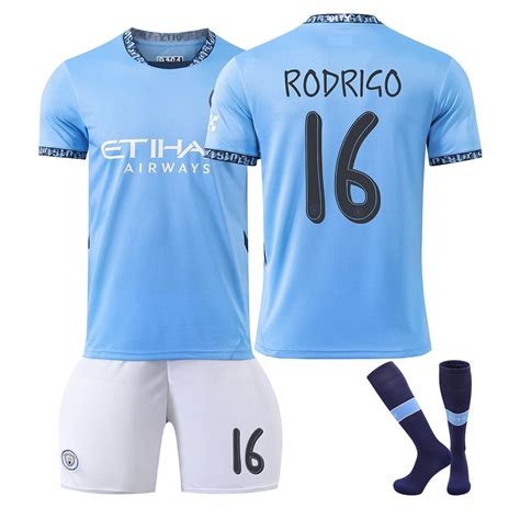 2425 Man City Home Soccer Activewear No16 Rodrigo Fan Training Soccer