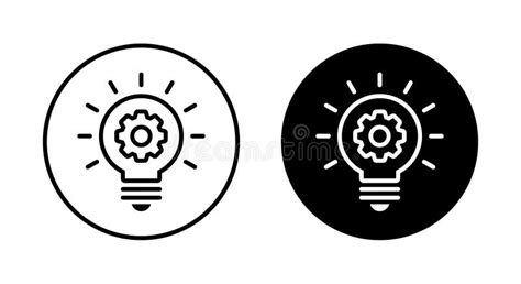 Light Bulb With Gear Icon On Black Circle Implementation Development Concept Stock Vector