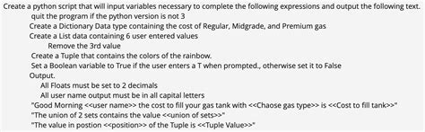 Solved Create A Python Script That Will Input Variables Chegg Com