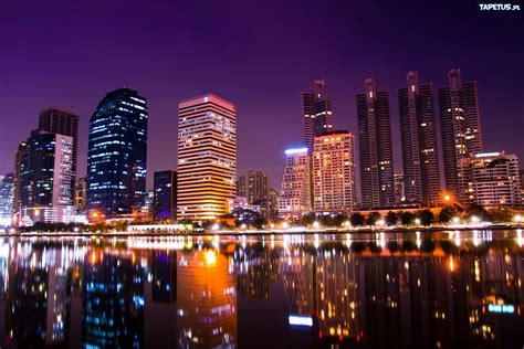 Wieżowce Światła Miasto Nocą