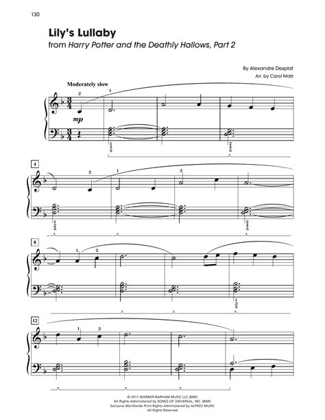 Download Alexandre Desplat Lilys Lullaby Sheet Music For Big Note