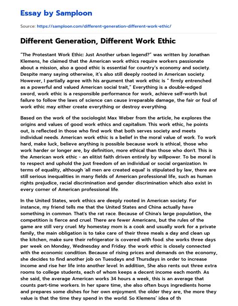 ≫ Different Generation Different Work Ethic Free Essay Sample On