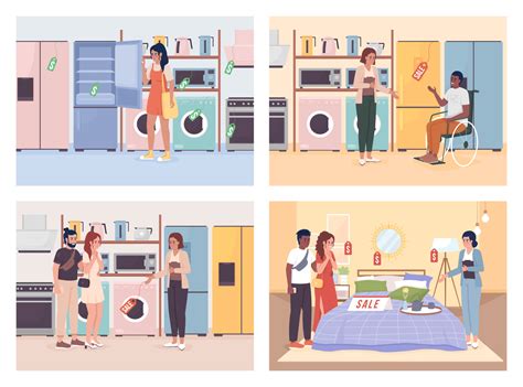 Compra De Equipo Doméstico Conjunto De Ilustración De Vector De Color