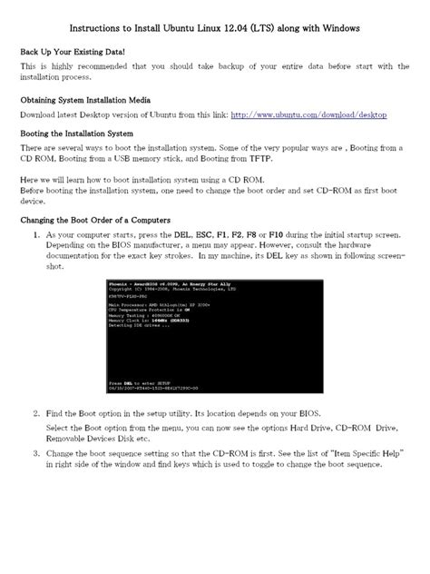 instructions to install ubuntu linux 12 04 lts along with windows