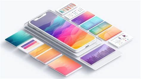 Isometric Smartphone Mockup Showcasing Layered User Interface Design