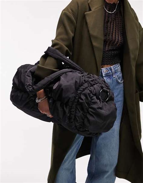 Topshop Bea Ruched Bowler Duffle Bag Black Asos
