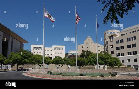 San Marcos Ca United States Jul 21 2020 Flagpoles At Entrance To