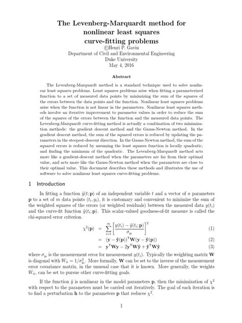 An Introduction To Nonlinear Least Squares Curve Fitting Using The Levenberg Marquardt Algorithm