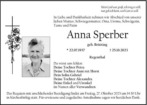 Traueranzeigen Von Anna Sperber Trauer Nn De