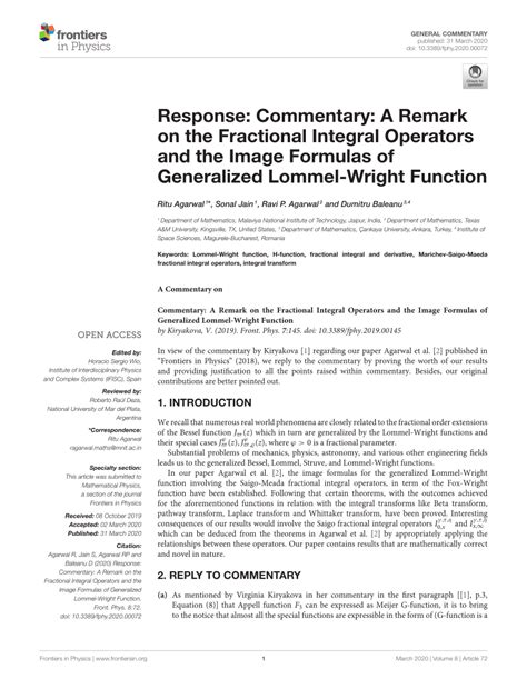 Pdf Response Commentary A Remark On The Fractional Integral