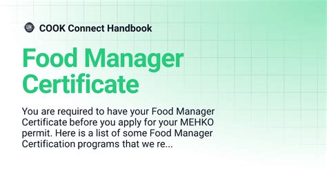 Food Manager Certificate Cook Connect Handbook