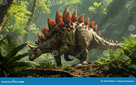 Stegosaurus With Its Distinctive Plates And Spiked Tail Stock