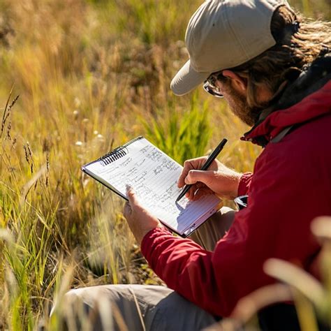 Researcher Recording Field Notes And Observations Premium Ai