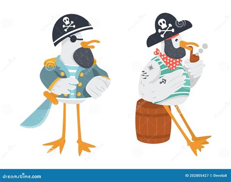 Vector Funny Seagull Pirate Captain With A Cutlass Stock Vector