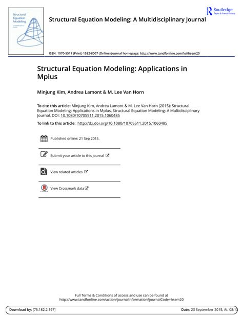 Pdf Structural Equation Modeling Applications In M Plus