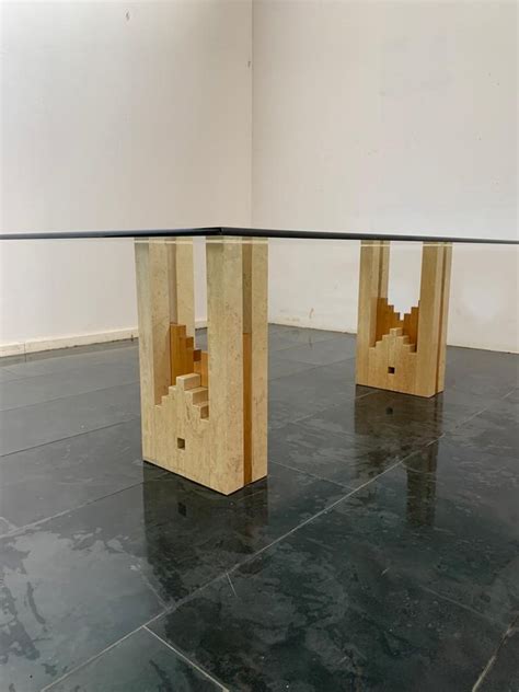 Constructivist Architectural Table In Travertine Marble And Oak 1960s For Sale At Pamono