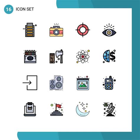 Mobile Interface Flat Color Filled Line Set Of 16 Pictograms Of Crayon Back To School Holiday