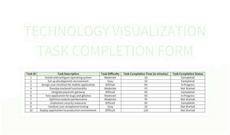 Technology Visualization Task Completion Form Excel Template Free Download Pikbest