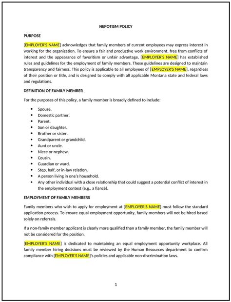 Nepotism Policy Montana Free Template