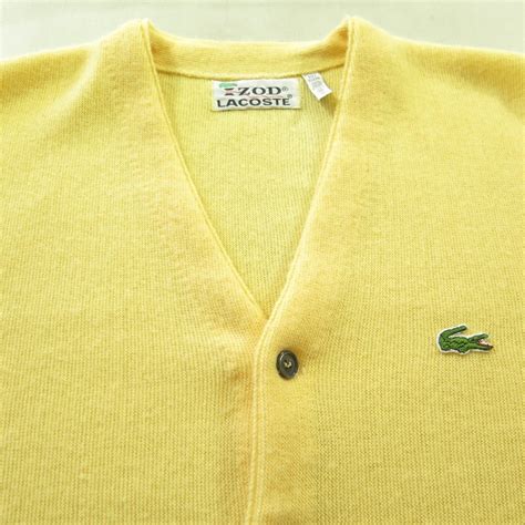 Vintage 80s Lacoste Cardigan Sweater Mens M Izod Alligator Usa Yellow