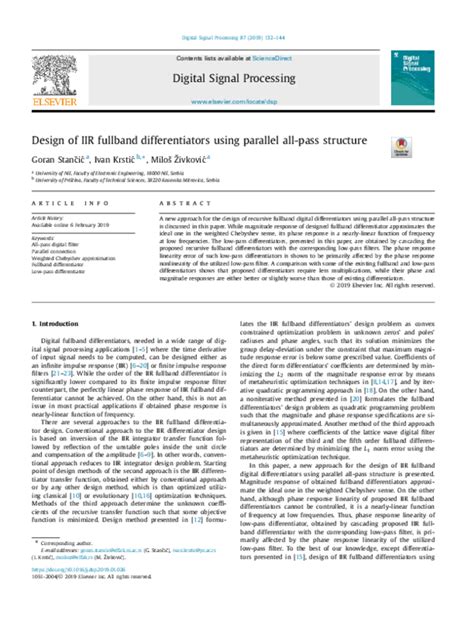 Pdf Design Of Iir Fullband Differentiators Using Parallel All Pass