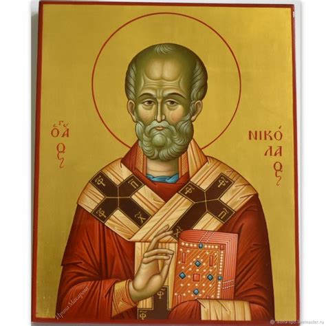 НИКОЛАЙ ЧУДОТВОРЕЦ святой угодник рукописная икона золото лик в ...