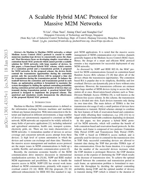 Pdf A Scalable Hybrid Mac Protocol For Massive M2m Networks