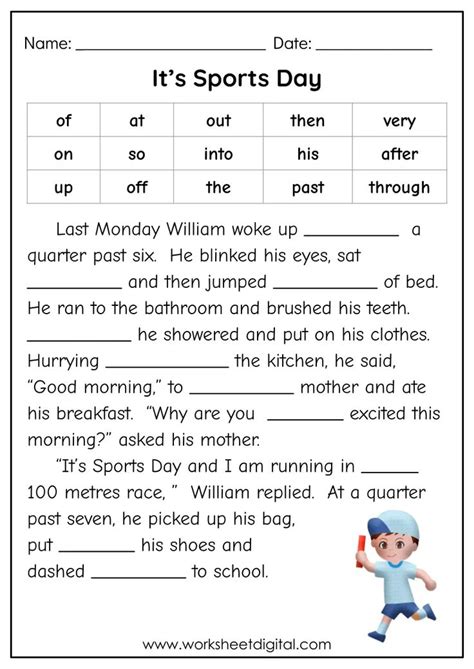 Free Printable Cloze Reading Passages 2nd Grade