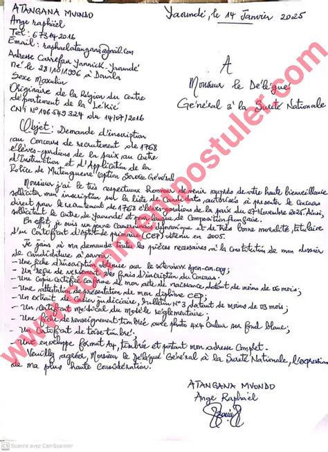 Modèle De Demande Manuscrite Inscription Concours Police Cameroun