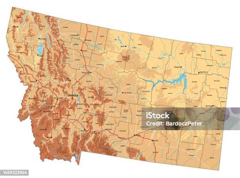 Highly Detailed Montana Physical Map With Labeling Stock Illustration