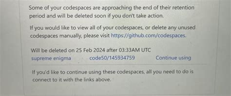 Email About Deleting Codespaces Rcs50