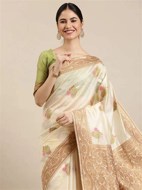 Weaving Cream Silk Designer Saree 63 M With Blouse Piece At ₹ 750