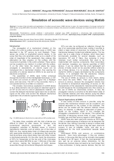 Pdf Simulation Of Acoustic Wave Devices Using Matlab