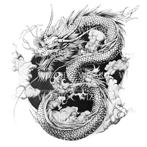 Fierce Japanese Dragon Tattoo Illustration Tattoos Wizard Designs