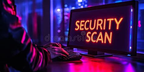 Security Professional Running System Vulnerability Scan Cybersecurity Concept With Glowing Text