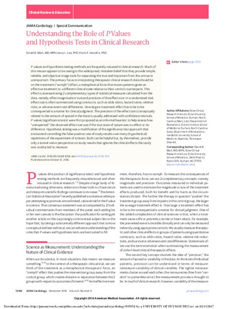 Pdf Understanding The Role Of P Values And Hypothesis Tests In