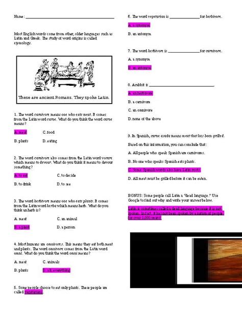 Etymology Worksheet By Miss Noels Educational Resources Tpt