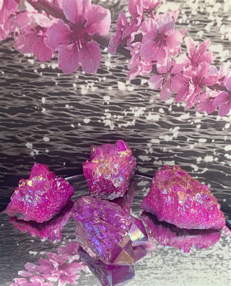 Pink Aura Quartz Clusters Meta Moon Crystals