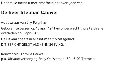 Avis De Décès De Stephan Cauwel Décédé Le 05042016 à Elsene Annonce
