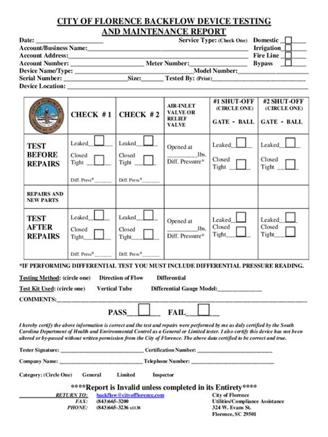 Sc Backflow Device Testing And Maintenance Form Fill Online