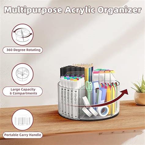 Absonic Acrylic Pen Holder Pencil Organizer 360 Degree Rotating Pencil